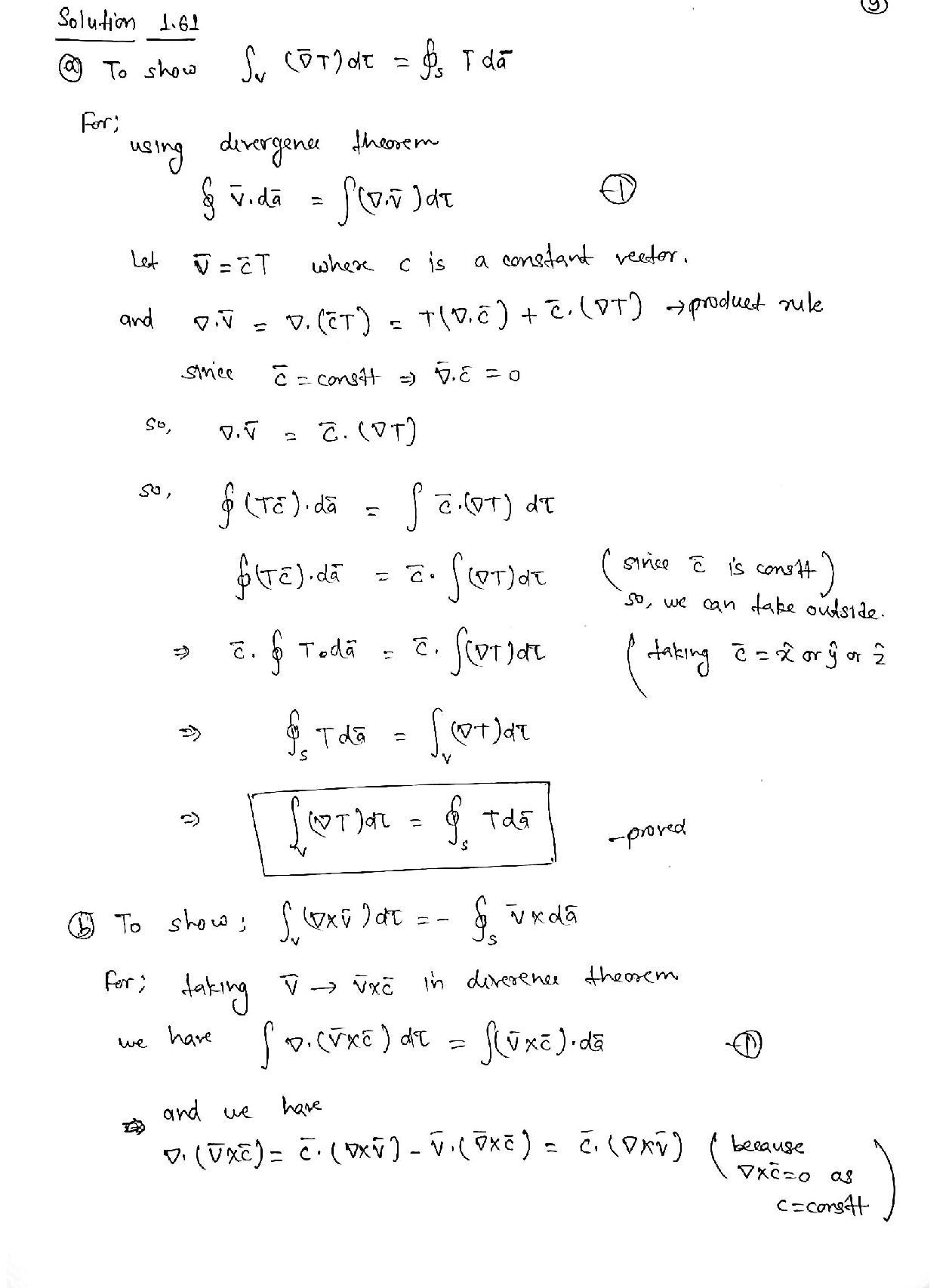 Problem 1 61 Although The Gradient Divergence And Curl Theorems Are